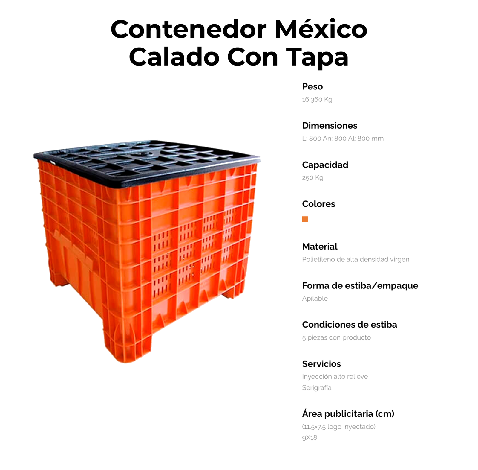 Contenedor México Calado Con Tapa Naranja